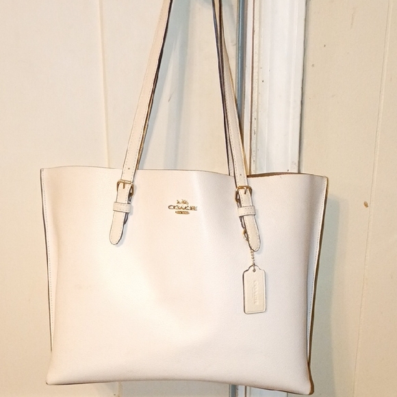 Coach | Bags | Coach Cream Leather Tote Bag | Poshmark